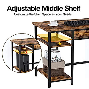 Rolanstar Computer Desk with Shelves and Drawer, 39" Home Office Writing Desk, Laptop Study Table Workstation, Retro Industrial Design, Stable Metal Frame, Rustic Brown