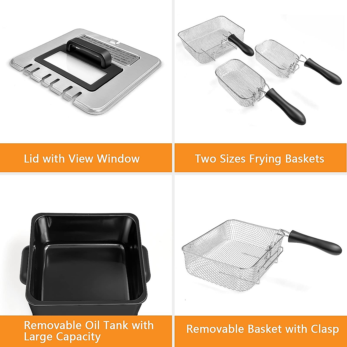 COSTWAY Deep Fryer with Basket, 5.3Qt Stainless Steel Electric Oil Fryer w/Adjustable Temperature, Timer, Lid with View Window, Professional Style, Deep Fryer Pot for Home Use, French Fries, Chicken