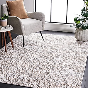 SAFAVIEH Amelia Collection 6'7" Square Beige/Grey ALA254B Modern Abstract Non-Shedding Area Rug