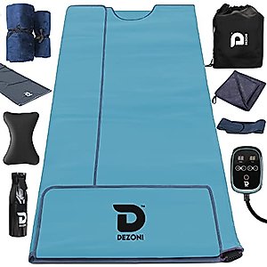 Dezoni Infrared Sauna Blanket | Portable Sauna for Home with Low EMF | Infrared Blanket with Adjustable Temperature | Kit Includes Towels and Headband