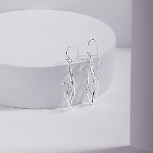 MILLA Teardrop Earrings - Designer Silver Statement Earrings or Gold Dangle Earrings for Women Trendy Upscale Sterling Silver Wire Dangly Earrings (Linear Swirl/Sterling Silver Plated)