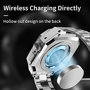 Luxury Aluminum Case with Stainless Steel Band for Apple Watch Ultra/Ultra 2 Titanium 49mm, Rugged Metal Military Protective Cover Protector, Tactical Heavy Duty Protection for Men iWatch, Silver