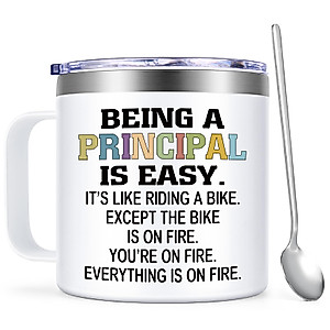 Lifecapido Principal Gifts, Being a Principal is Easy Except the Bike is on Fire Coffee Mug, Principal Appreciation Gifts for Men Women Principal Day Birthday Teacher Appreciation Day, 14oz, White