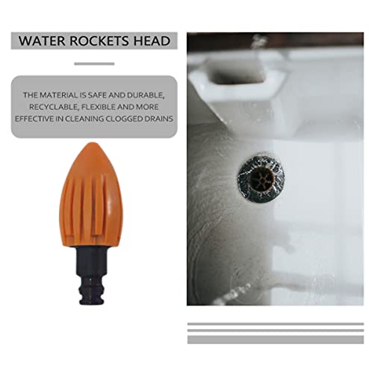 Angoily Head Garden Machine Accessories Clog Hose Black Flush Plastic Sewer Drain Connector Tools Orange Gutter Parts Water Flushing Nozzle Softer Washer Jetter Power Pressure Remover