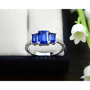 Solid 925 Sterling Silver 7X5 MM Pear Natural Kyanite Gemstone January Birthstone Wedding Ring For Bridal Gift For Her (Rhodium Plated Silver, 6)