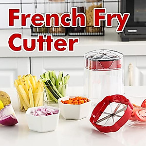 French Fry Cutter, Professional Home Style Potato Cutter Fry Cutter Onion Chopper Apple Slicer Corer Great for Potatoes Carrots Cucumbers 2 Blades