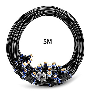 AOZBZ Misting Cooling System, 16.4FT (5M) Misting Line+5 Mist Nozzles & Brass Adapter Outdoor Misting System for Garden Patio Trampoline Greenhouse Umbrella