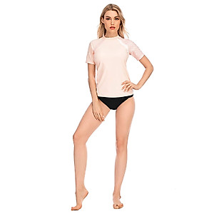 ADOREISM Women's Quick-Dry UPF 50+ Sun Protection Short Sleeve Rash Guard (Light Orange, XL)