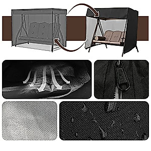 Patio Swing Cover Outdoor 420D 3 Triple Seater Hammock Swing Glider Cover Waterproof All Weather Protection Outdoor Furniture Protector 86 x 48 x 67 Inch Black