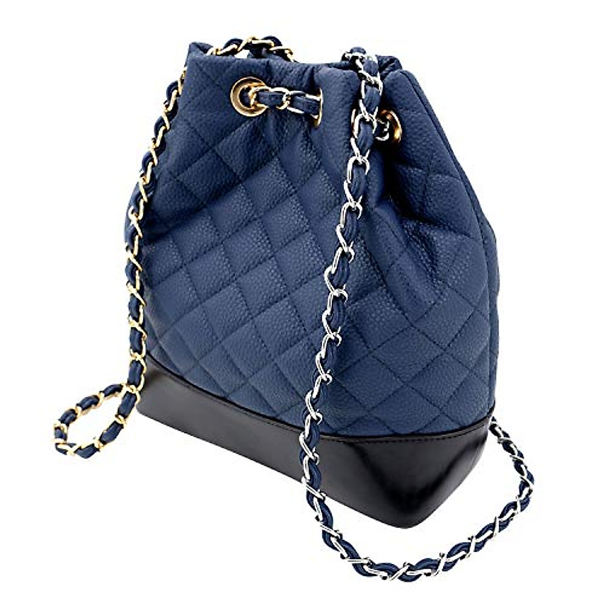 Womens Small Quilted Vegan Leather Hobo Backpack Satchel Fashion Casual Travel Shoulder Bags Crossbody Purse Daypacks Mini Bucket Bag (Navy)
