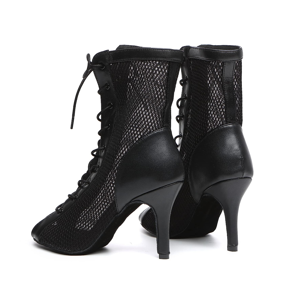Minishion Sexy Dance Heels for Women Mesh Party Boots L503 Black US 8