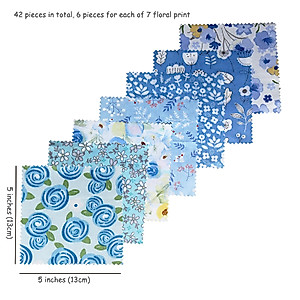 100% Cotton Boys Fabric Squares,5 inch Precut Quilt Floral Fabric Square Sheets for Quilting,Sewing Project,DIY Crafts(42Pcs) …
