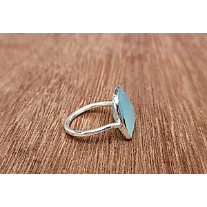 Aqua Chalcedony Ring 925 Solid Sterling Silver, Boho Statement Ring, Summer Gifts Ring, Bohemian Ring for Women, Rectangle Shape Ring All US Ring Size (12)