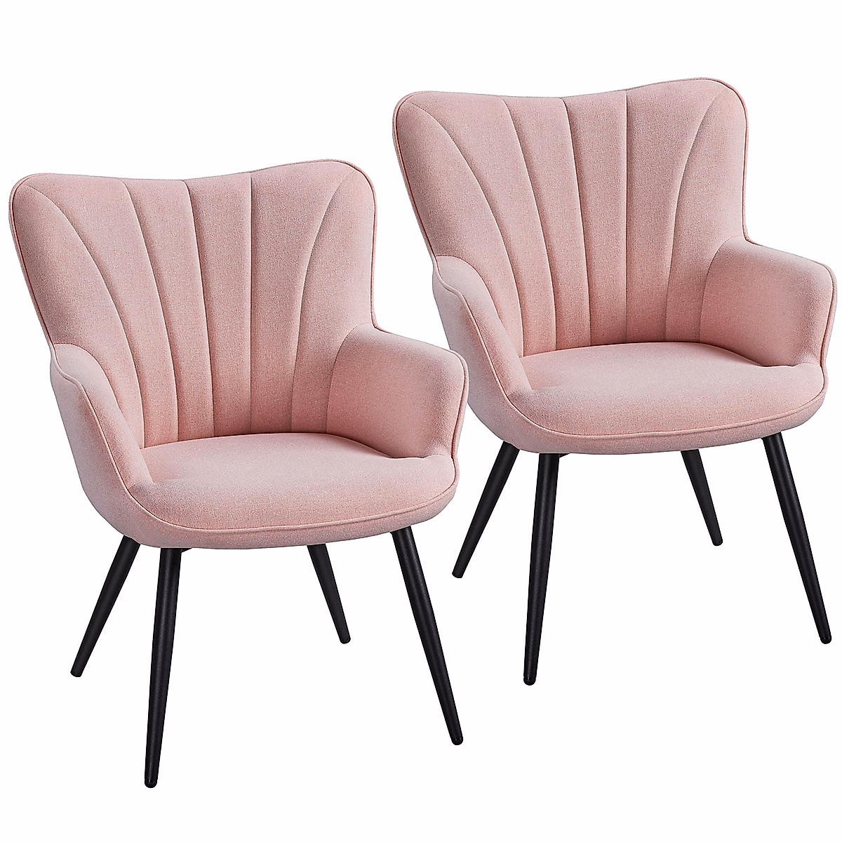 Yaheetech Accent Chair, Modern and Elegant Armchair, Linen Fabric Vanity Chair, Comfy Living Room Chair with Metal Legs and High Back for Living Room Bedroom Office Waiting Room, Set of 2, Pink