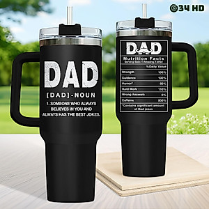 34HD Funny Dad Tumbler with Handle & Straw, 40oz Stainless Steel Vacuum Insulated Men Jokes Coffee Mug with Lid, Birthday Christmas Father Day Gifts for New Papa Bonus Dad Husband Grandpa