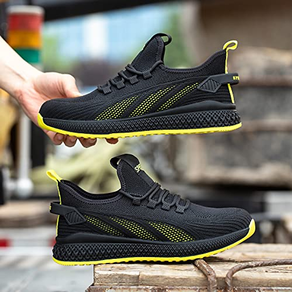 SPIEZ Safety Shoes for Men, Women 116 (Men Size 11, Black/Yellow