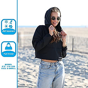 Global Blank Womens Cropped Jacket Crop Top Hoodies for Women Cropped Windbreaker Jackets, Black, Large