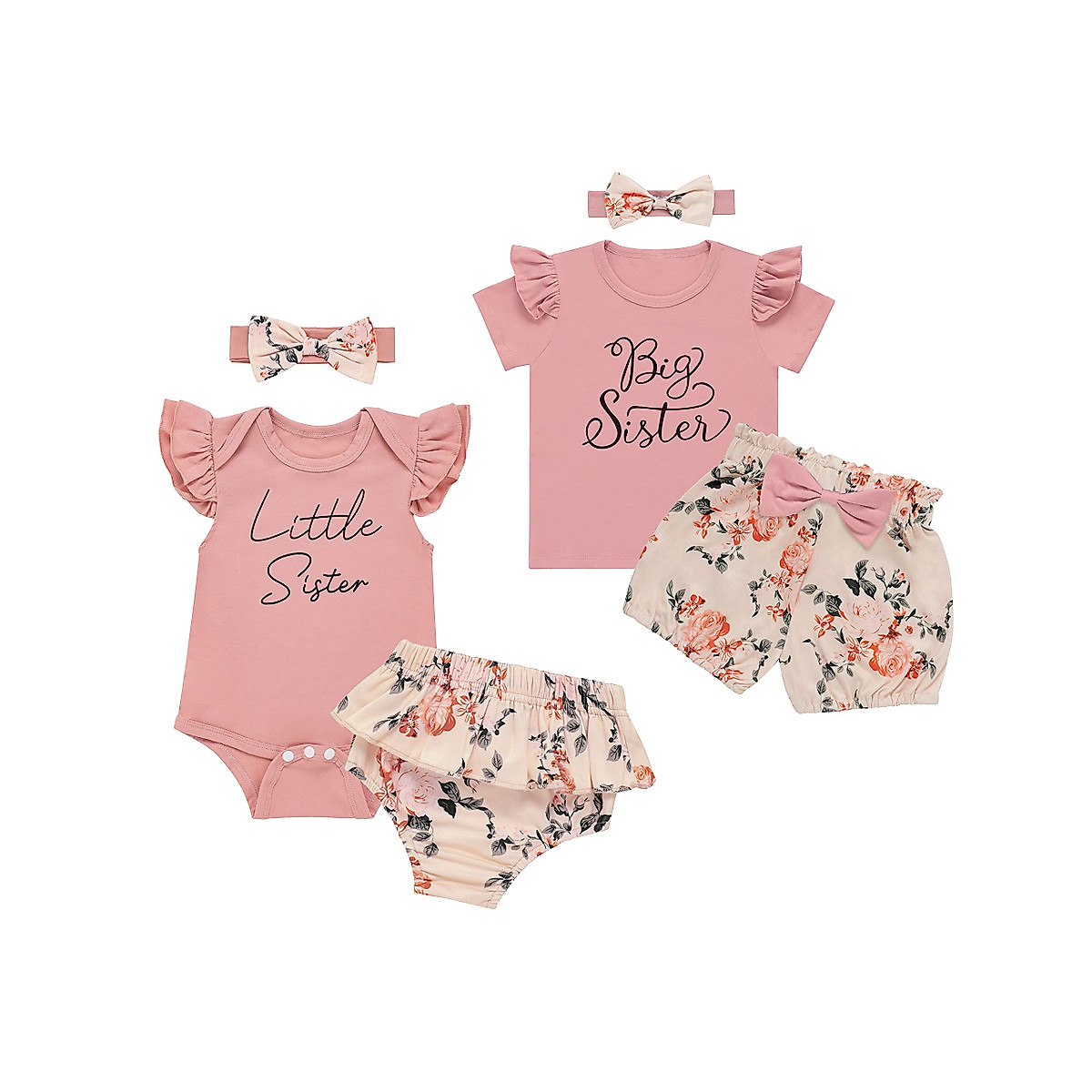 Kewlent Baby Girl 3PCS Little Sister Outfit Short Set Pink Clothes (Pink07,3-6 Months)