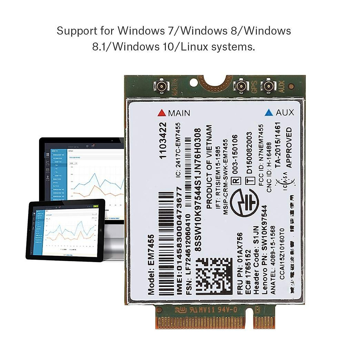 Portable 4G LTE Module for ThinkPad, EM7455 UMTS HSDPA HSPA + LTE 4G Network Card, Integrated Chipset, NGFF/M.2 Interface, Network Module for T460, T460p, T460s T470 T470S T470P X260 X270