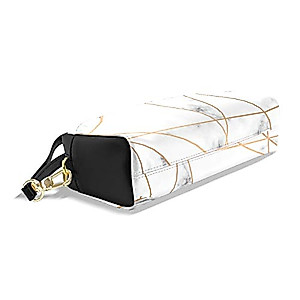 ALAZA Cute Pencil Case White Marble with Gold Geometric Lines Pen Cases Organizer PU Leather Comestic Makeup Bag Make up Pouch