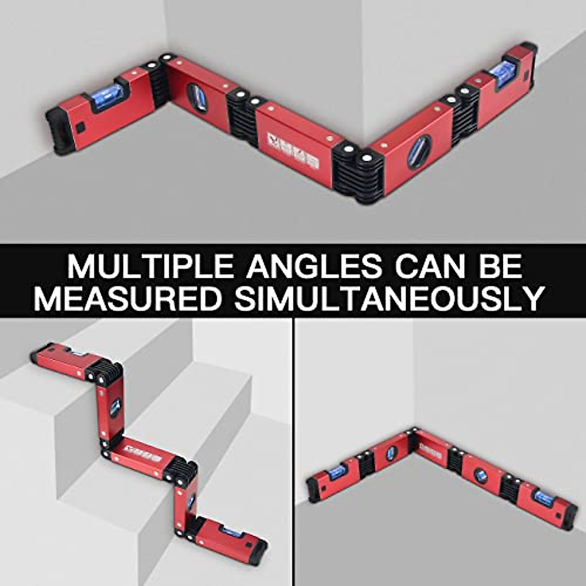 Multi-Function Foldable Level Measuring Tool 28 Inch Folding Level Magnetic Woodworking Tools 4 Level Bubbles Accurate Multi-Angle Measurement Level Tool with Pocket Level, Storage Bag