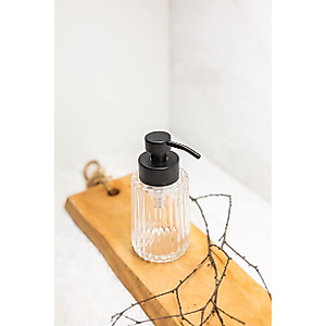 Rail19 Flora Fluted Foaming Soap Dispenser | Vintage-Inspired Modern Glass Refillable Pump Bottle for Bathroom Vanity Countertop and Kitchen, 10oz (Stainless)