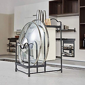 XJJZS Stainless Iron Cutting Board Holder,Lid Holder,Pot Lid Rack Organizer Kitchen Cabinet Rack Storage (Black)
