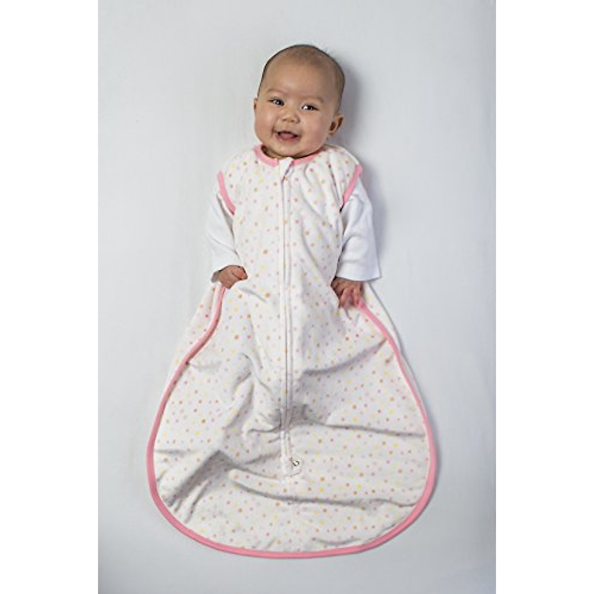 Amazing Baby Microfleece Sleeping Sack, Wearable Blanket with 2-Way Zipper, Use After Swaddle Transition, Playful Dots, Pink, Medium 6-12 Month