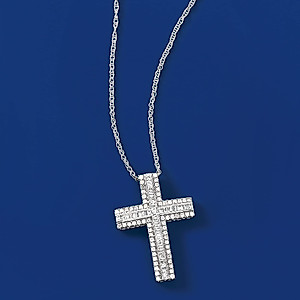 Ross-Simons 1.00 ct. t.w. Baguette and Round Diamond Cross Pendant Necklace in 14kt White Gold. 20 inches