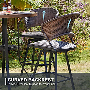 VICLLAX Outdoor 180-Degree Swivel Bar Stools Set of 2, Rattan Tall Patio Chair for Garden Pool Lawn Backyard, Brown