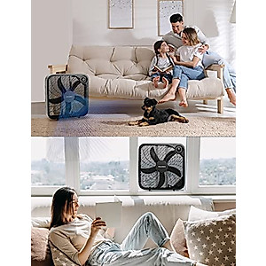 PELONIS 3-Speed Box Fan For Full-Force Circulation With Air Conditioner, Upgrade Floor Fan, Black