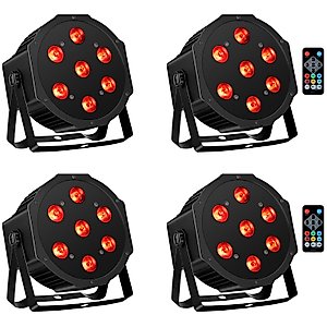LED DJ Par Lights for Stage - 4Pack 70W 7LED Par Can Light RGBW Color Changing Sound Activated by Remote & DMX Control Uplights for Wedding Church Events Party Dance Stage Lighting
