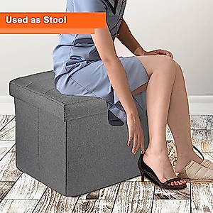 ALASDO Storage Ottoman Folding Rectangle Cube Coffee Table Multipurpose Foot Rest Short Children Sofa Stool Linen Fabric Ottomans Bench Foot Rest for Bedroom L17W13H13inches(Grey)