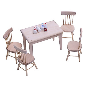 Taponukea Miniature Dollhouse Furniture and Accessories 1 12 Scale Dollhouse Miniature Furniture Wooden Dining Table Chair Bottles Model Set (Table Chair Set+Milk Bottle)