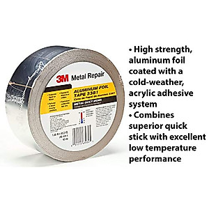 3M Aluminum Foil Tape 3381, 1.88 in x 50 yd, 2.7 mil, Silver, HVAC, Sealing and Patching, Moisture Barrier, Cold Weather, Air Ducts, Foam Sheathing Boards, Insulation, Metal Repair