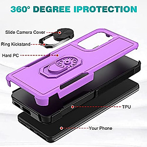 Flowhale Samsung Galaxy A53 5G Case Samsung A53 5G Case with 2 PCS Tempered Screen Protector Galaxy A53 5G Case with 360° Ring Holder Kickstand Full Body Protective Phone Cover for A53 (Purple)