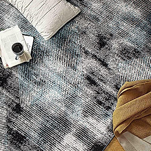 Rugshop Contemporary Distressed Geometric Stain Resistant High Traffic Living Room Kitchen Bedroom Dining Home Office Area Rug 8'x10' Black