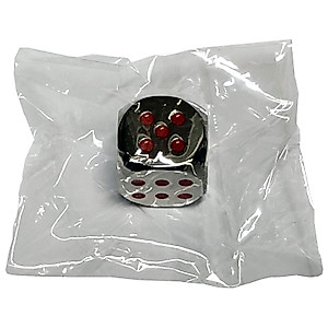 Cyber-Deals Set of Dice Cup Black PU Leather w/Plush Black Felt Lined + 16mm Zinc Alloy Metal Dice, Gift Boxed (Nickel, Red)