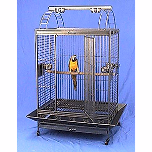 X Large Double Ladders Open PlayTop Wrought Iron Bird Parrot Cage, 36"x26"x68"H (Black Vein)