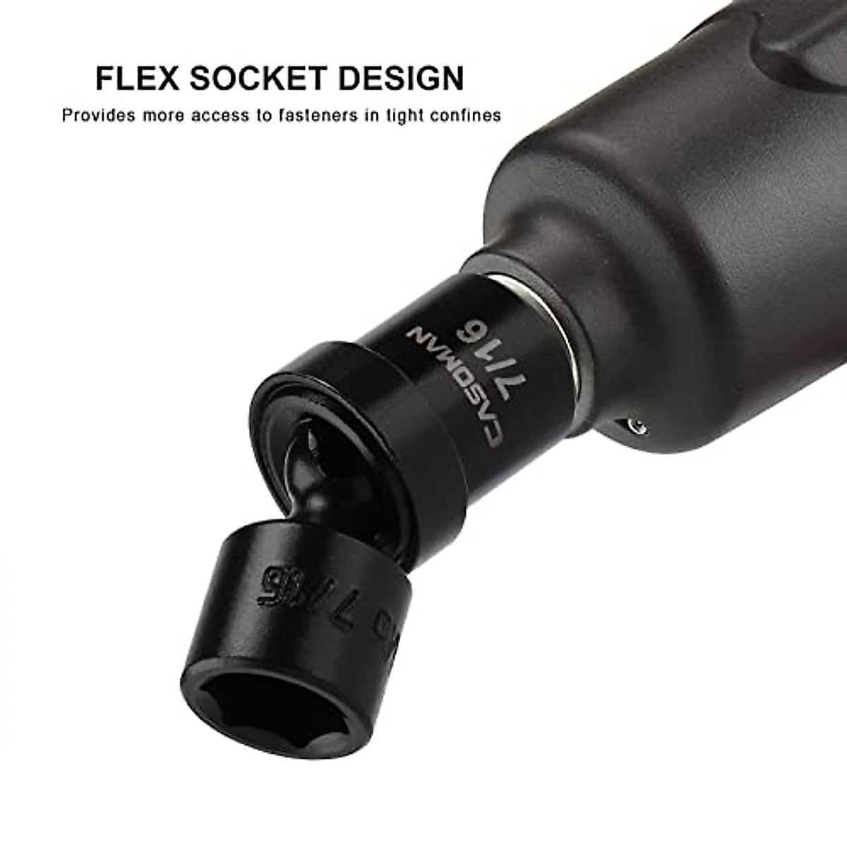 CASOMAN 1/4-Inch Drive Shallow Universal Impact Socket Set, SAE, 6 Pieces Set, 1/4" to 9/16", 6-Point, Cr-Mo, Swivel Socket