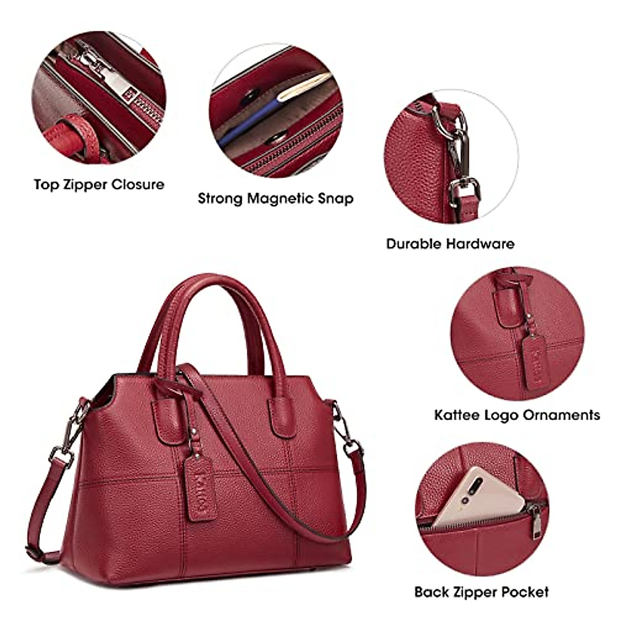 Kattee Genuine Leather Handbags for Women, Soft Hobo Satchel Shoulder Crossbody Bags Ladies Purses