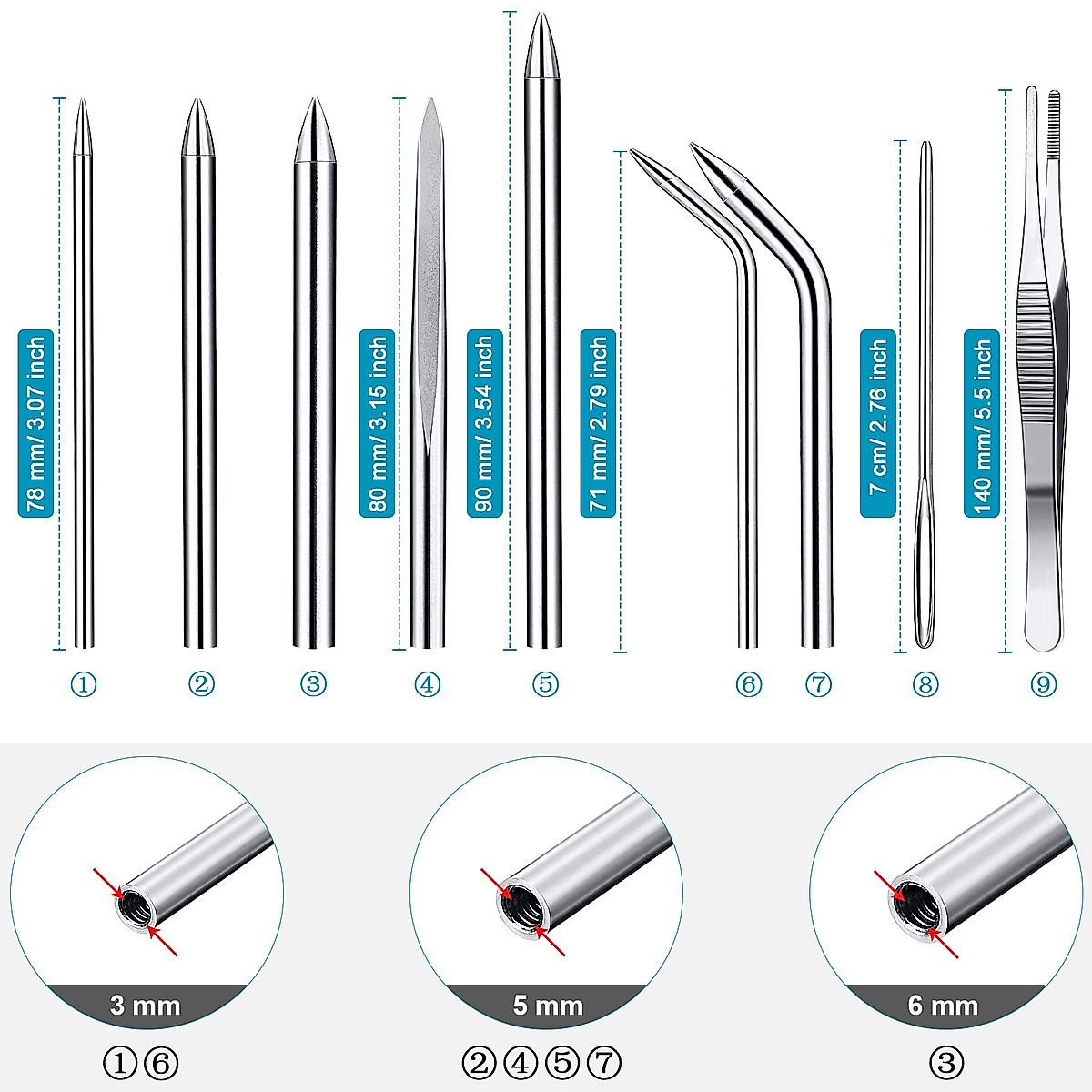 Ferraycle Knotter Tools, FID Paracord FID Set Stainless Steel Paracord Lacin Needles and Smoothing Tool for Leather or Paracord Work (Dark Blue)