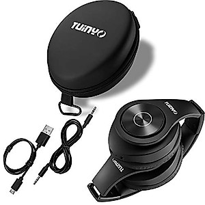 TUINYO Wireless Headphones Over Ear, Bluetooth Headphones with Microphone, Foldable Stereo Wireless Headsetfor Travel Work TV PC Cellphone-Black