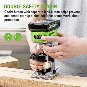 Greenworks 24V Cordless Trim Router, Variable Speed Brushless Motor Compact Palm Router with 2Ah Battery and Charger