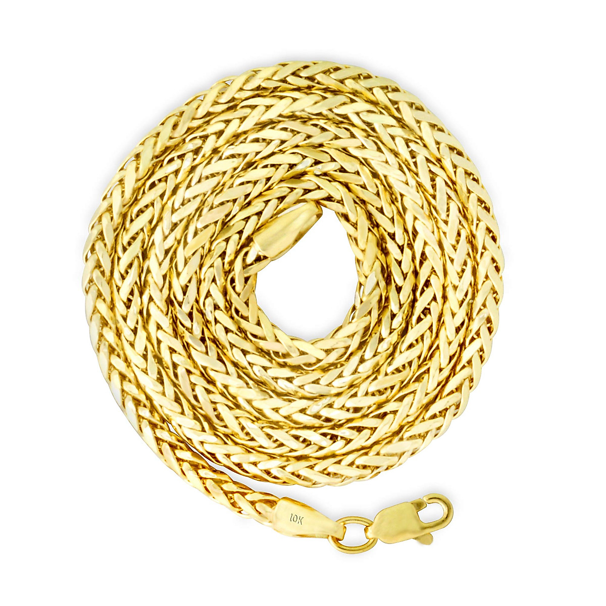 Nuragold 10k Yellow Gold 2.5mm Franco Rounded Palm Wheat Foxtail Spiga Chain Pendant Necklace, Mens Womens Jewelry 16" 18" 20" 22" 24" 26" 28" 30"