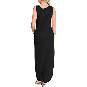 ANRABESS Women Casual Loose Sundress Sleeveless Split Maxi Long Beach Shirt Dress Travel Vacation 2025 Summer Outfits Black Medium