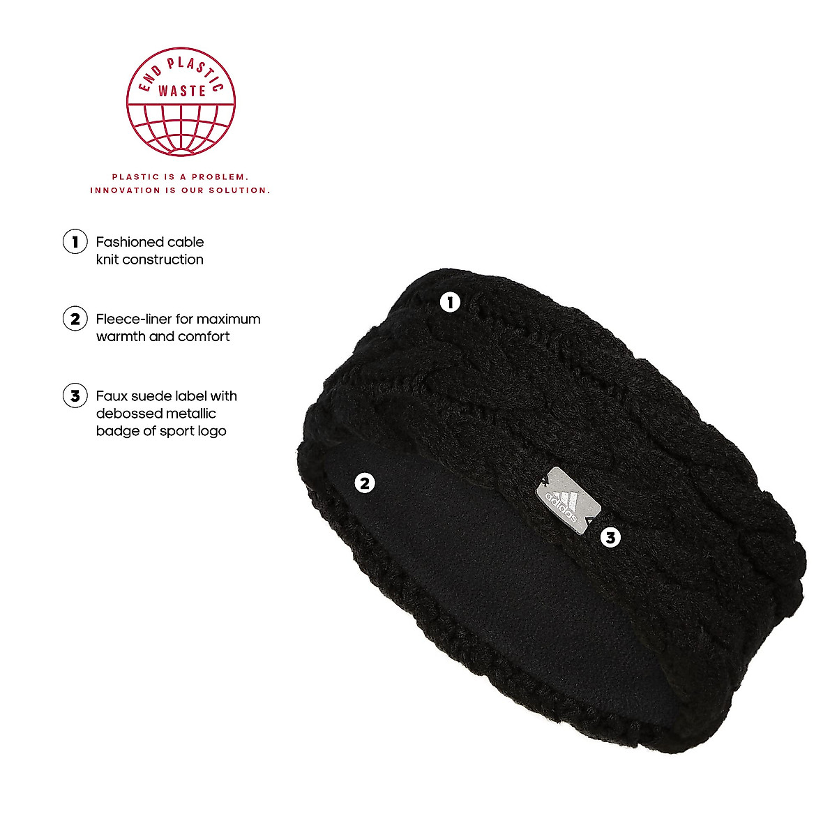 adidas womens Fashion Knit Headband, Black/Grey/Silver Metallic, One Size