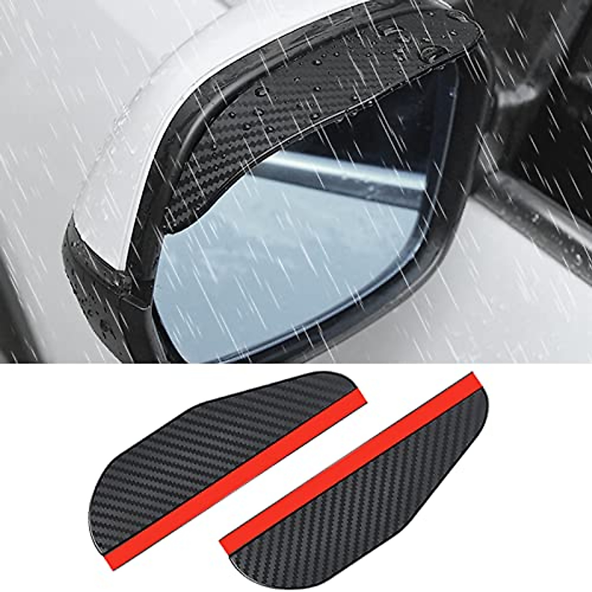 AOCISKA 2 Packs Carbon Fiber Rain Visors with Eyebrows, Universal Rear View Mirror Covers