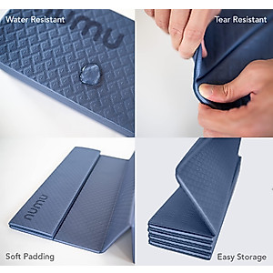 Numu Foldable Yoga Mat with Yoga Carrying Strap - Nonslip, Lightweight, and Portable 1/4” Inch Thick Workout Exercise Mat - Perfect for Easy Storage and Travel (Blue)