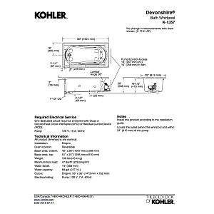 KOHLER 1357-0 Devonshire 60" x 32" Drop-In Whirlpool Bathtub with Reversible Drain, Whirlpool Tub with 8 Adjustable Jets, White